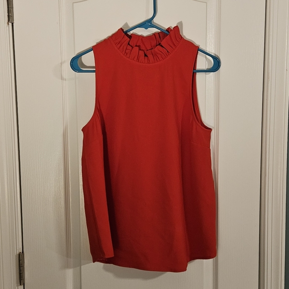 J. Crew | Tops | J Crew Red Ruffle Neck Blouse | Poshmark